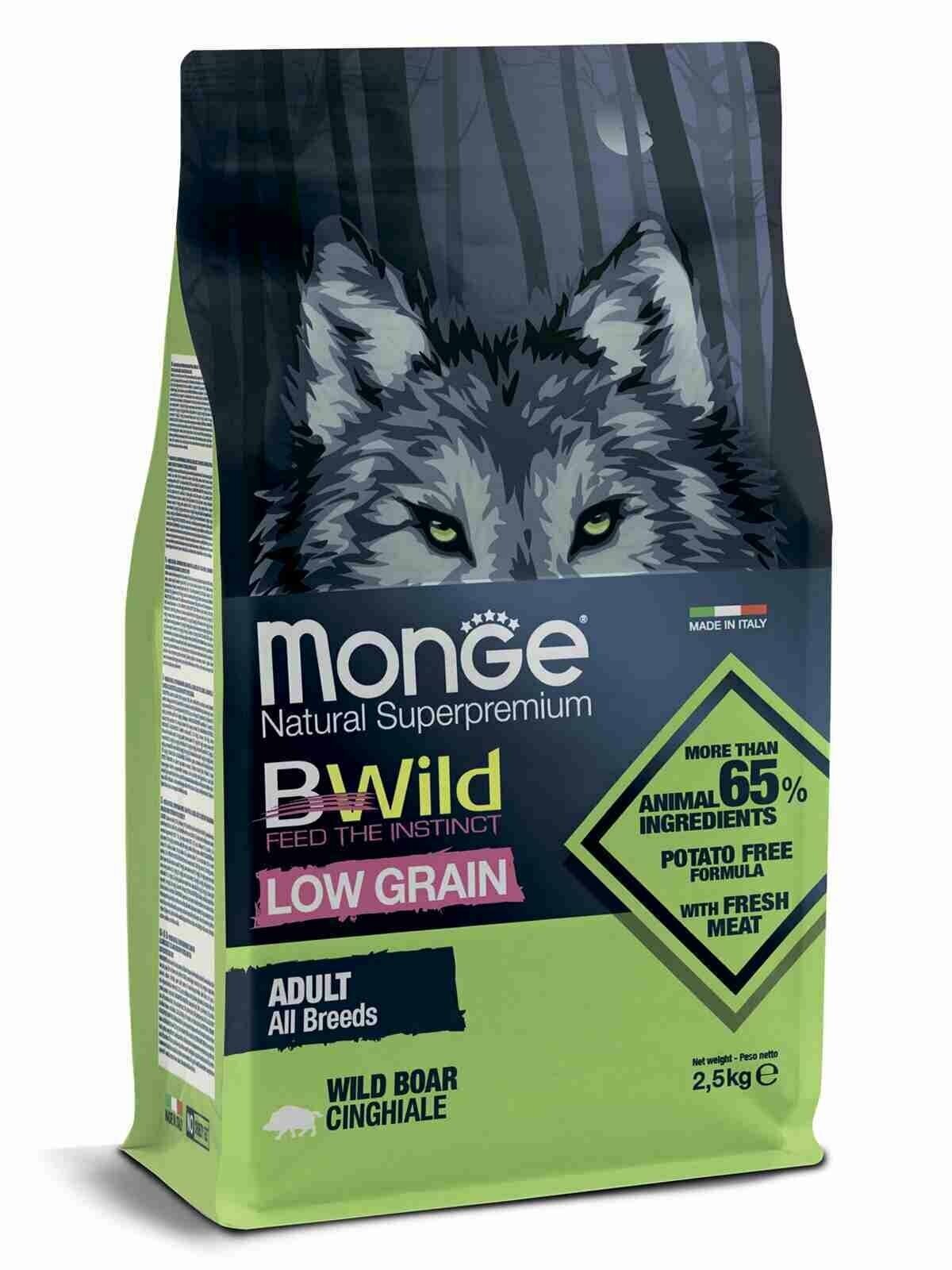 Monge Dog BWild LOW GRAIN низкозерновой корм из мяса дикого кабана для взрослых собак всех пород 2,5 кг