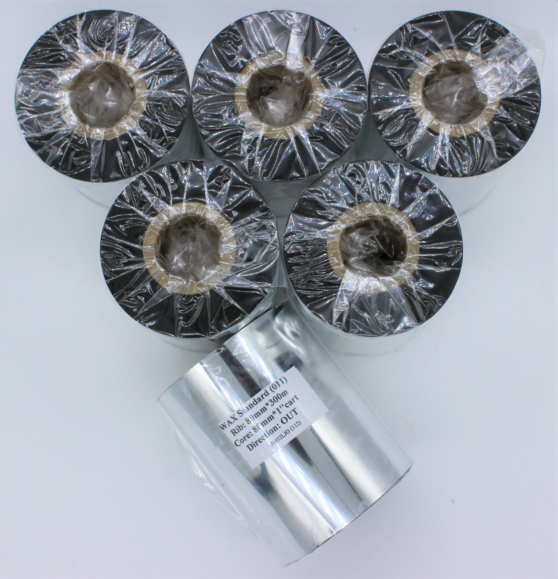 Термотрансферная лента Риббон для этикеток WAX 80 мм x 300 м, OUT, втулка 1 дюйм (25,4 мм) 7 рулонов