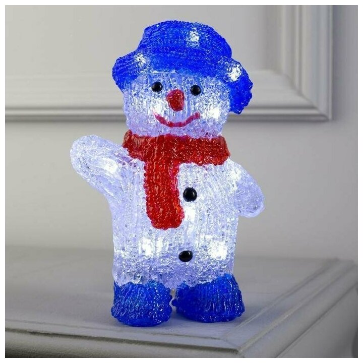 Светодиодная фигура "Приветливый снеговик" на новый год, декоративный настольный светильник из акрила, новогоднее интерьерное украшение на стол для декора, 20х13х8 см, свечение белое