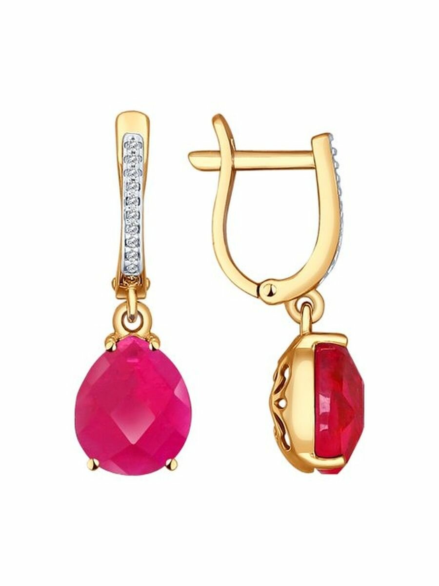 Серьги, красное золото, 375 проба, фианит, рубин синтетический