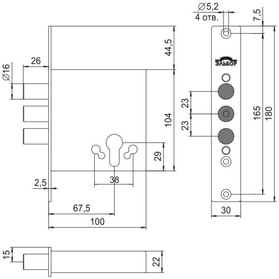 Корпус врезного замка Эльбор Лазурит 1.01.07 /14370/