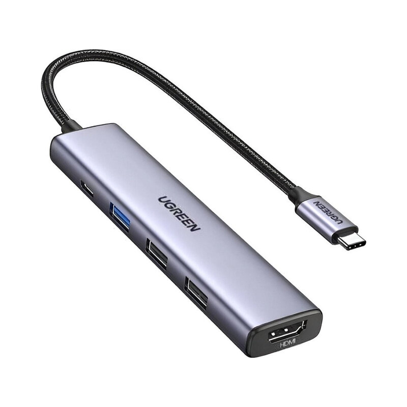 Разветвитель USB UGREEN CM478 (15495) USB-C To HDMI+USB3.0+USB2.0+PD, серебр