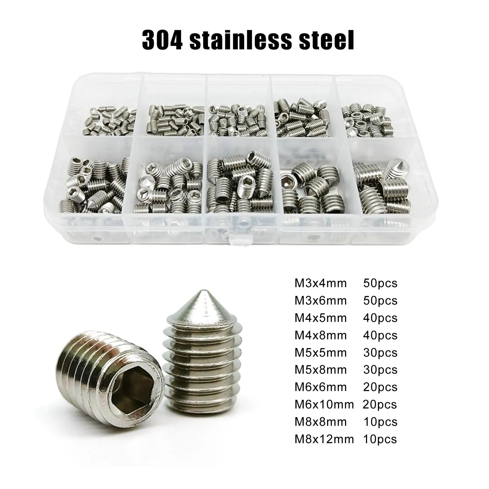 Набор конусных болтов HZYUEGOU из нержавеющей стали M3-M8, 300 шт. stainless 300pcs