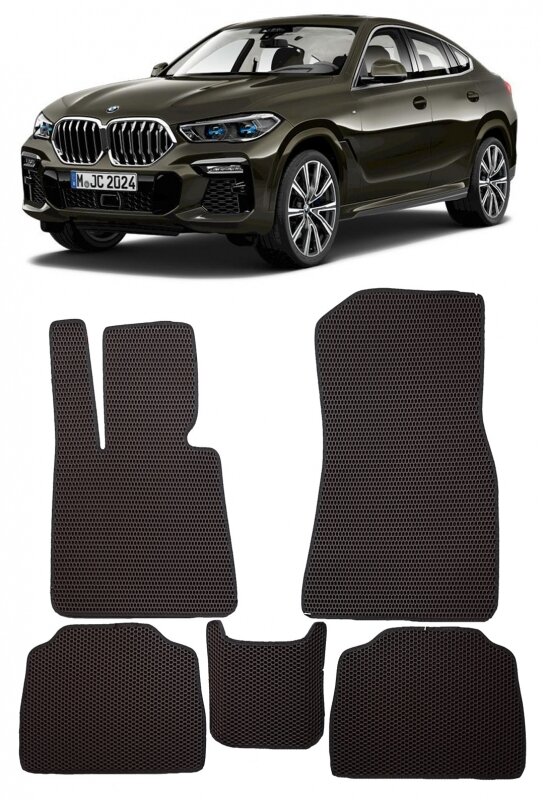Ева коврики BMW X6 (G06) 2019 -/ Ева ЭВА сота/ цвет Черный c серой окантовкой / EVA Smart / коврики в салон автомобиля Бмв