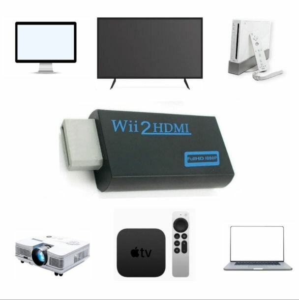 Адаптер Wii - HDMI, 1080P, Full HD, звук AUX 3.5 jack / переходник, черный