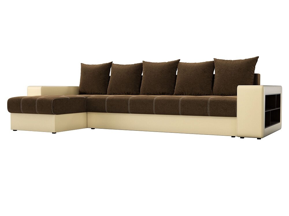Угловой диван Дубай (Марго) Коричнево-Бежевый, еврокнижка, 300х160х82 см, с ящиком для белья