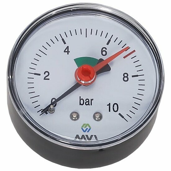 Манометр Mvi аксиальный, диаметр корпуса D63, присоединительная резьба 1/4" Н, диапазон измерений 10 bar (1 Мпа)