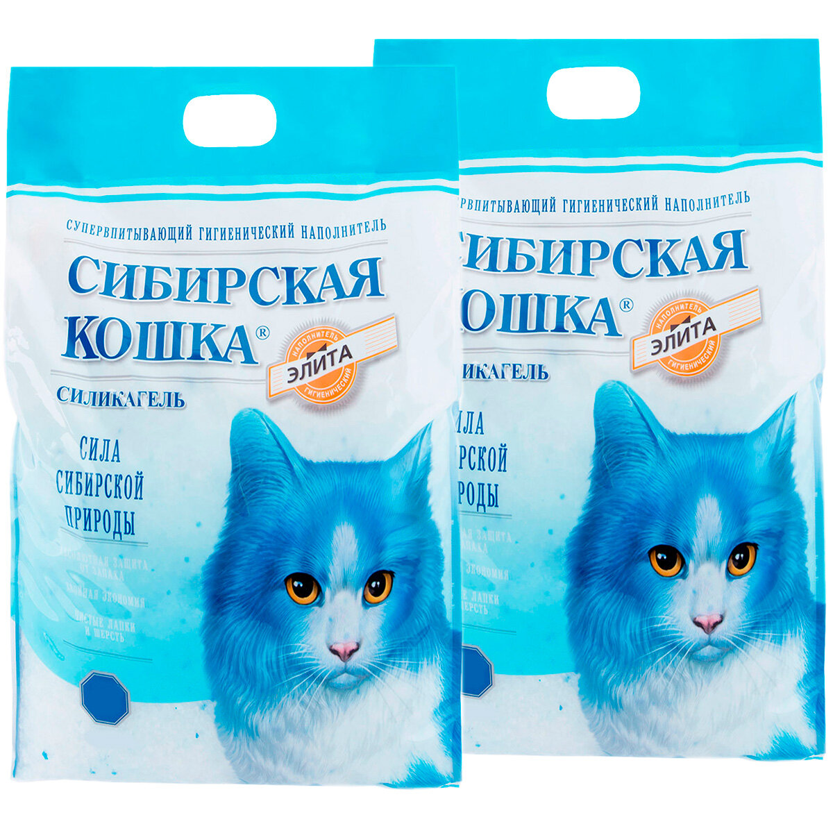 Сибирская кошка элитный наполнитель силикагелевый для туалета кошек (4 л + 4 л)