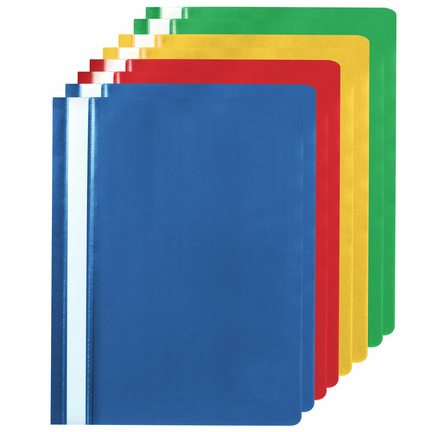 Папка-скоросшиватель, комплект 8 шт. (синие, зеленые, красные, желтые), выгодная упаковка, А4, STAFF