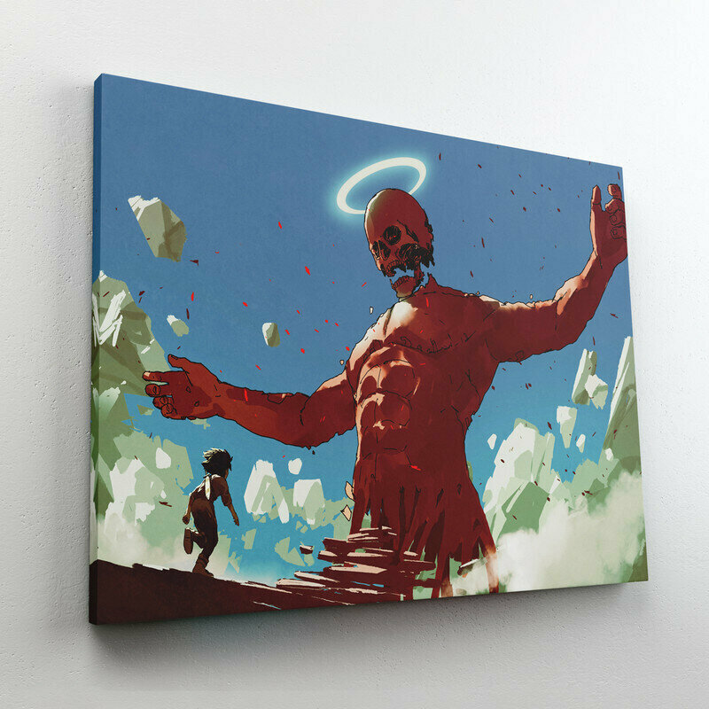 Интерьерная картина на холсте "Арт - мальчик бежит к статуе" размер 60x45 см