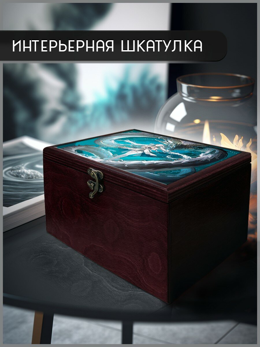 Шкатулка интерьерная вишня для украшений универсальная 22x17x12 см игра Wuthering waves (Цзиньси, дракон, девушка, аниме, PC, PS, Xbox, Switch) - 2076