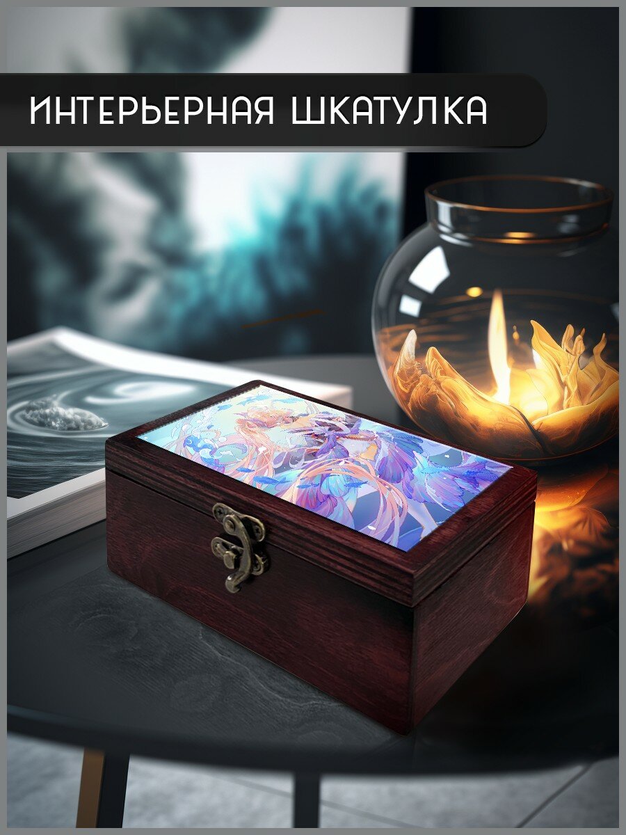 Шкатулка интерьерная вишня для украшений универсальная 16x10x6 см Игра Genshin Impact (Геншин импакт, Цветы, Ху Тао, Албедо, Лиза, Сян Лин, кокоми, Мона) - 823