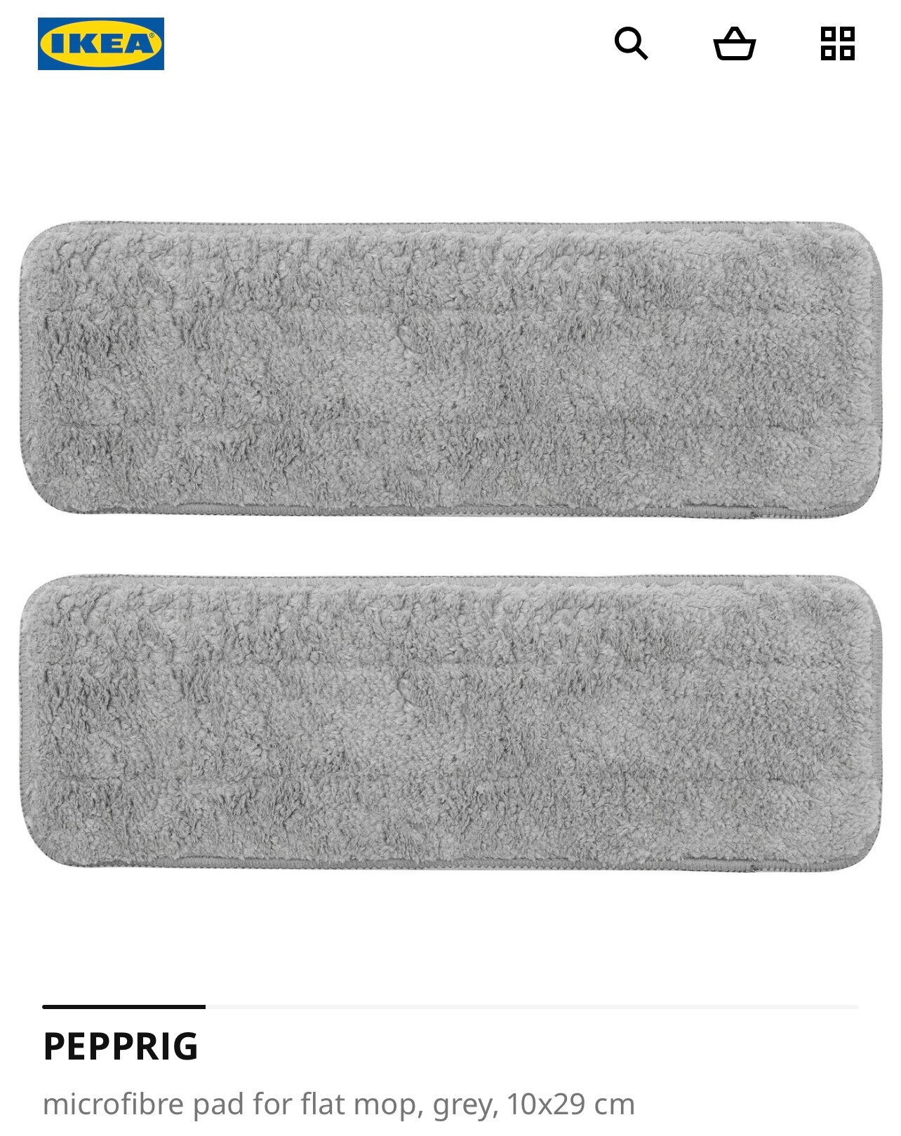 Сменные насадки IKEA PEPPRIG для швабры 10x29 см, 2шт, серый