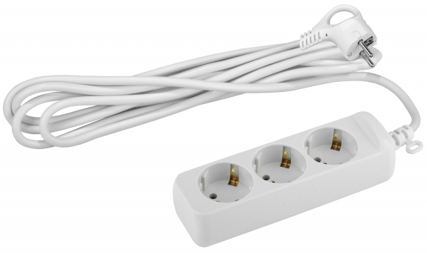 Удлинитель бытовой ЭРА U-3e-5m с зазeмляющими контактами ПВС 3х0.75мм², 5 метров 3 розетки, белый Б0038576