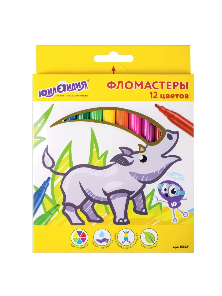 Фломастеры 12 цветов, вентилируемый колпачок, картон