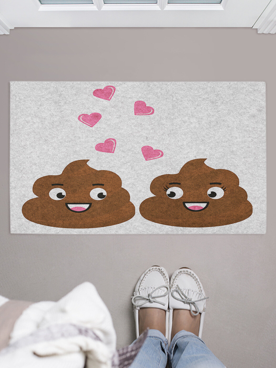 Коврик придверный в прихожую с принтом "Смайлики в любви" 45 на 75 см , JoyArty