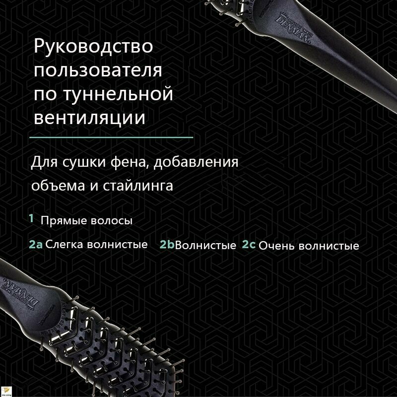 Расческа-гребень Denman, D100, для влажных и сухих волос, искусственная щетина, черная — фото 1