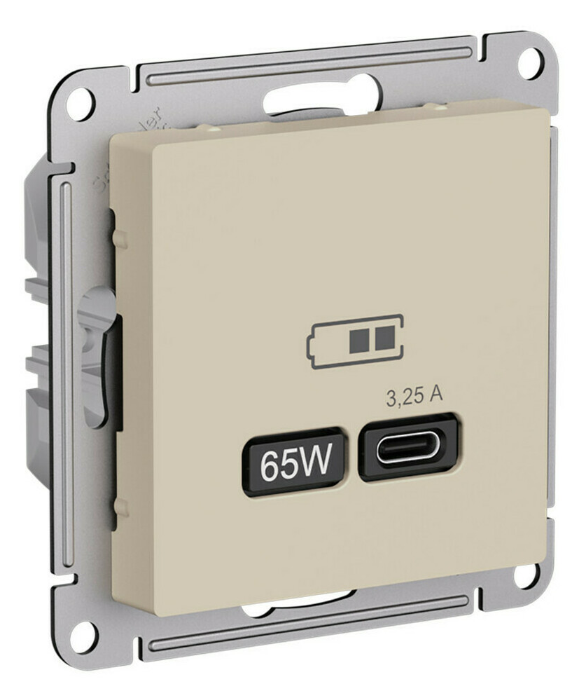 Розетка USB Systeme Electric / Систем Электрик AtlasDesign механизм тип-C 65W высокоскоростная зарядка QC, PD, ATN001227, цвет песочный / электроустановочное оборудование