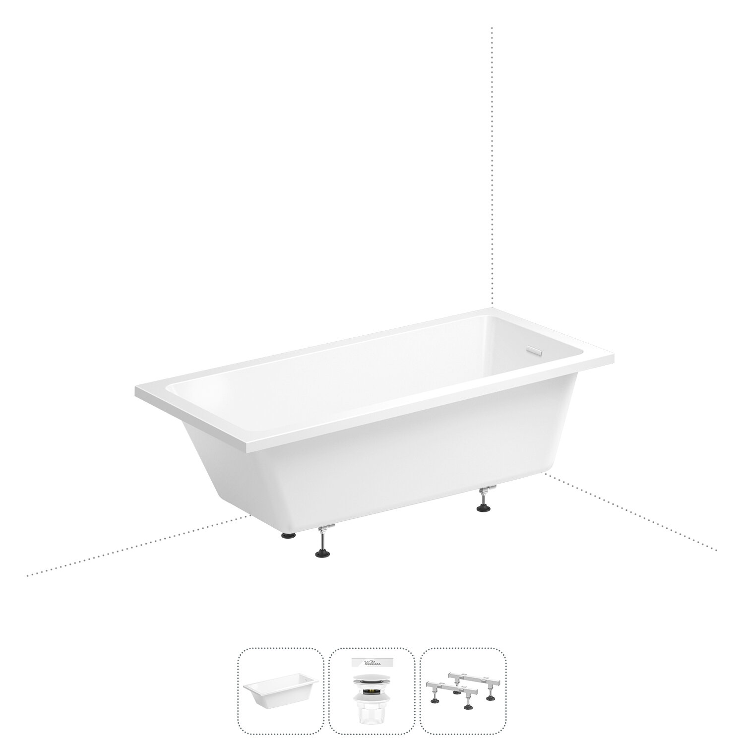 Акриловая ванна 150х80 Wellsee FreeDom 2.0 20212796R в наборе 3 в 1: ванна акриловая 150 х 80 см в цвете белый глянец, слив-перелив глянцевый белый, ножки