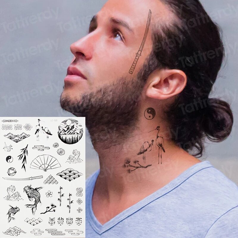 Временные татуировки Tattrendy LC123 самурай, птицы, инь-янь