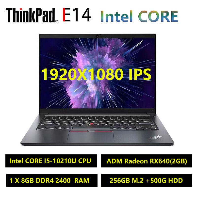 Подержанный ноутбук 14" LENOVO Thinkpad E14 (CORE I5-10210U CPU+1X8GB DDR4 RAM+256G M.2 SSD+HDD+Intel UHD Graphics for 10th Gen Видеокарта +1920X1080 IPS ) Win 10 pro