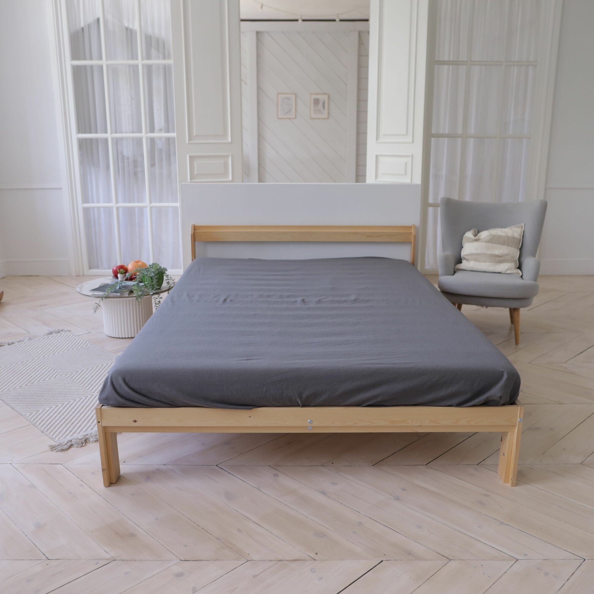 Простыня на резинке Go.Love, ЛЕН+хлопок, размер двуспальный, цвет Графит