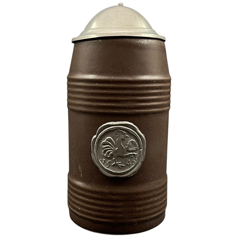 Пивная кружка "Петух 1546" с крышкой, 0.5 л, керамика, олово, фарфор, 1920-1930 гг, Германия