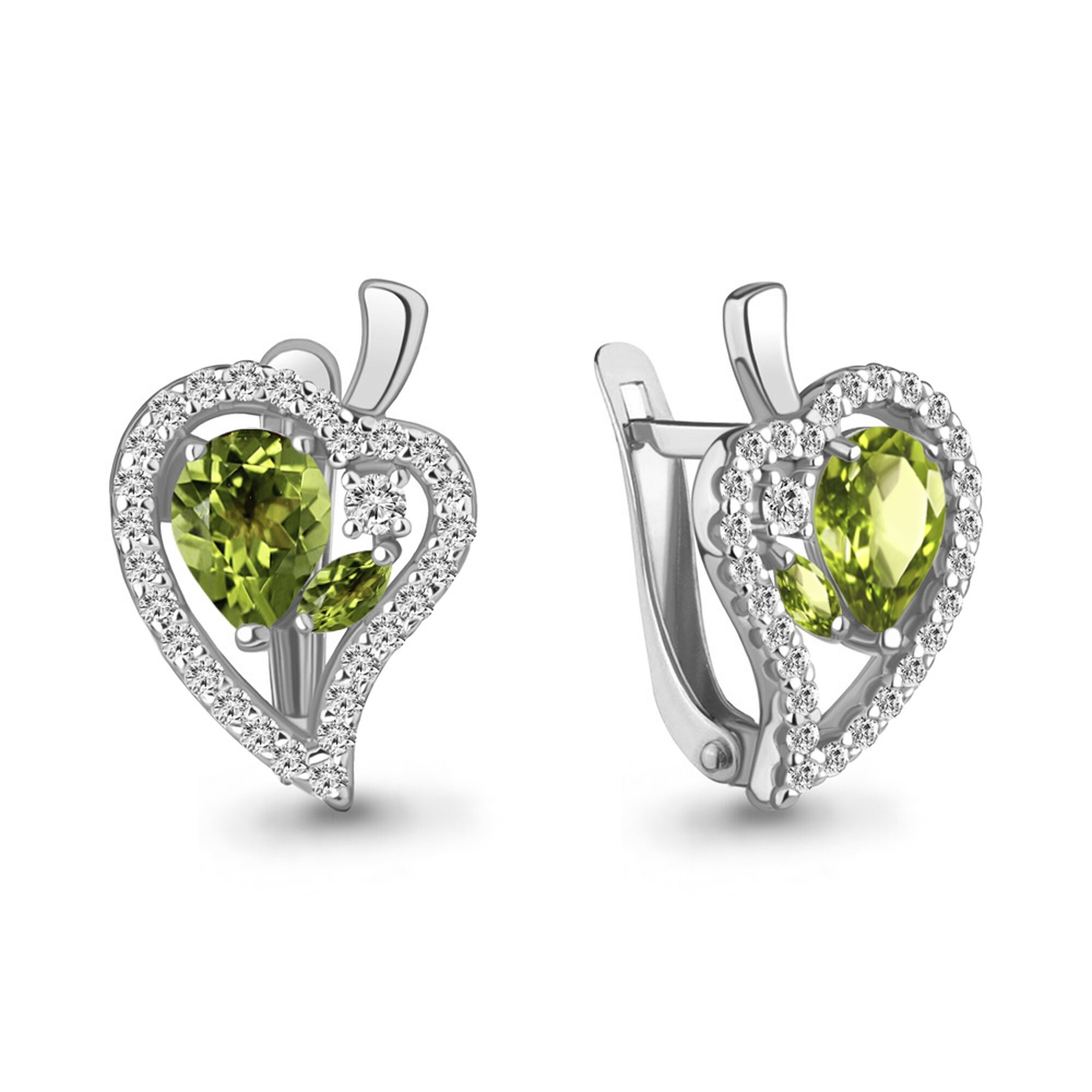 Серьги, серебро, 925 проба, родирование, хризолит, фианит