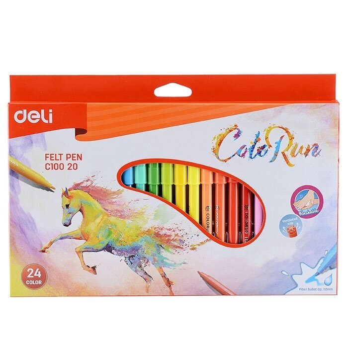 Фломастеры Deli 24 цвета, вентилируемые, "ColoRun" (EC10020)