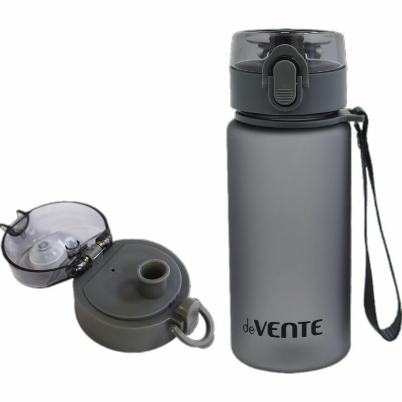 Бутылка для воды deVENTE пластиковая, с диффузором, с петлей, серая, 400 мл 17,9x6,5 см