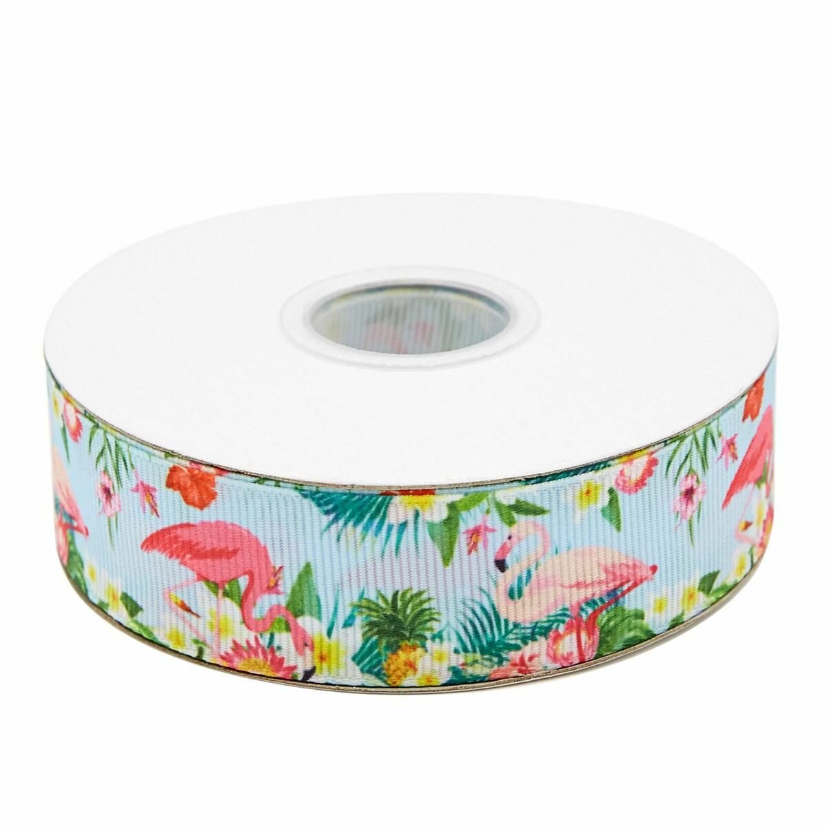 Лента айрис "Розовые фламинго", репсовая, 25 мм, 22,86 м