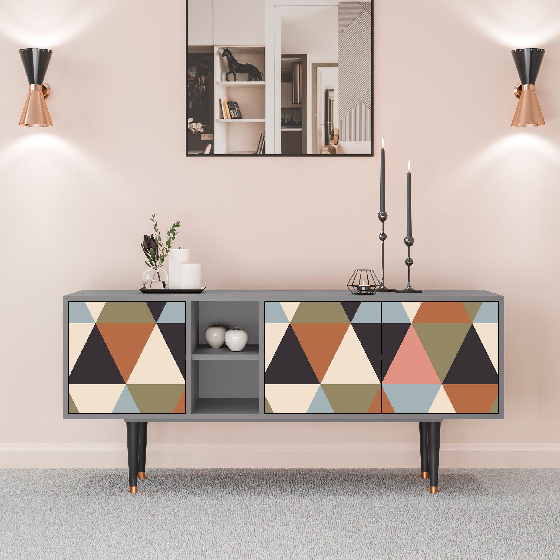 ТВ-Тумба - STORYZ - T5 Royal Triangles, Размер - 150 x 69 x 41 см, Цвет корпуса - , Серый