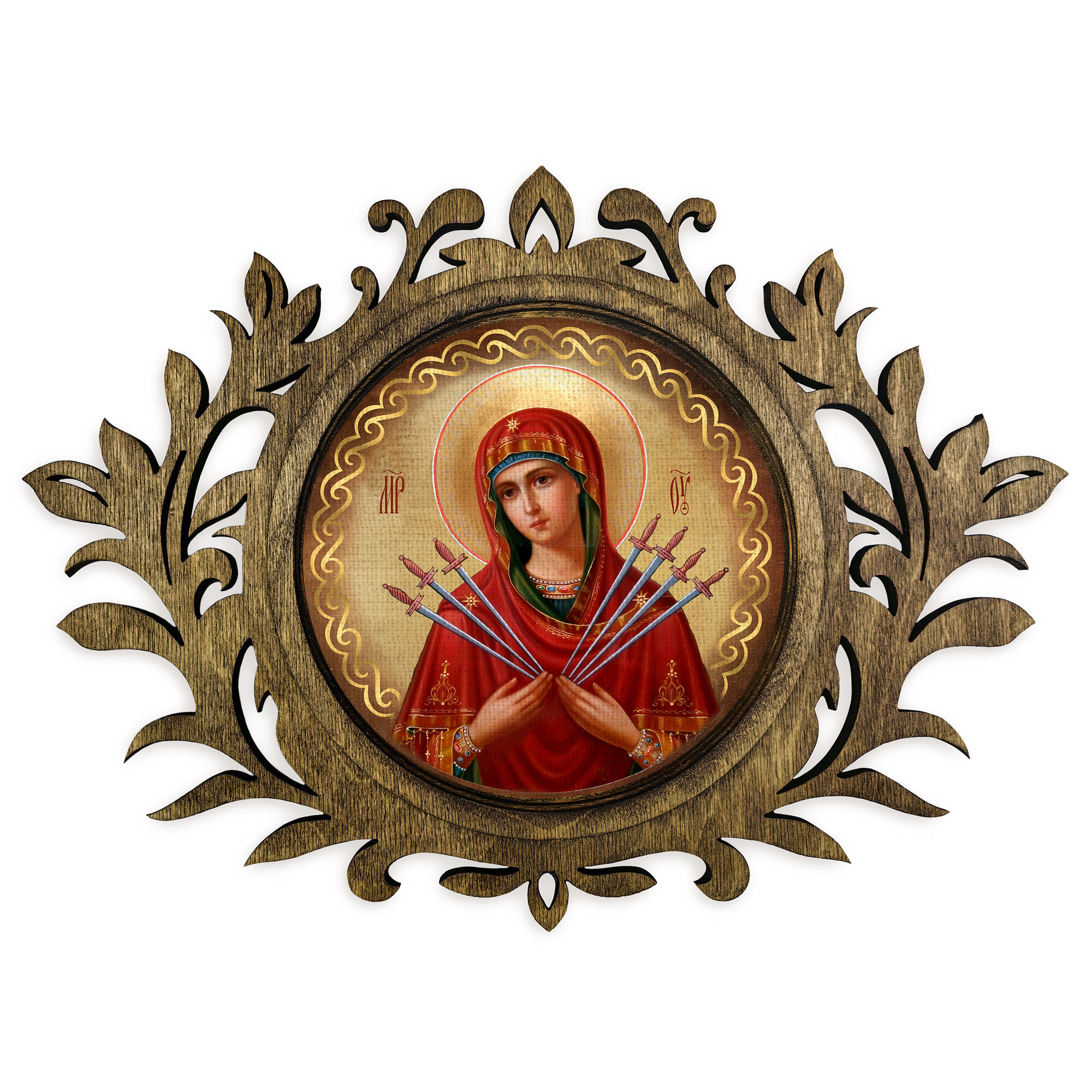 Картина "Царица небесная Семистрельная" Универсальный Свиток, холст, дерево, овальная