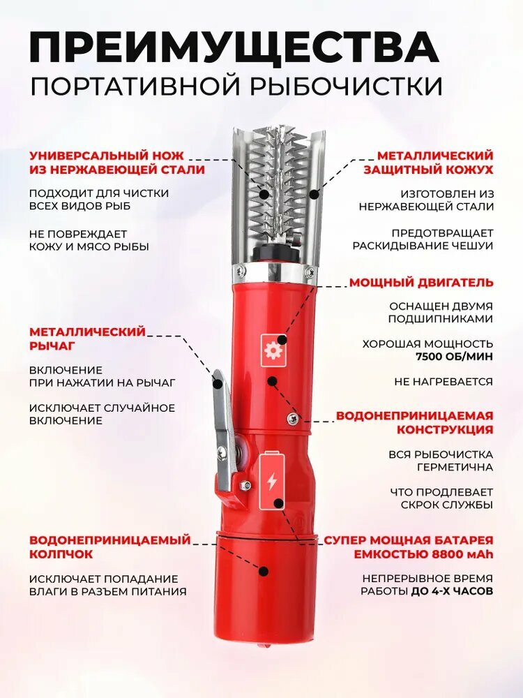Рыбочистка электрическая аккумуляторная для чистки чешуи