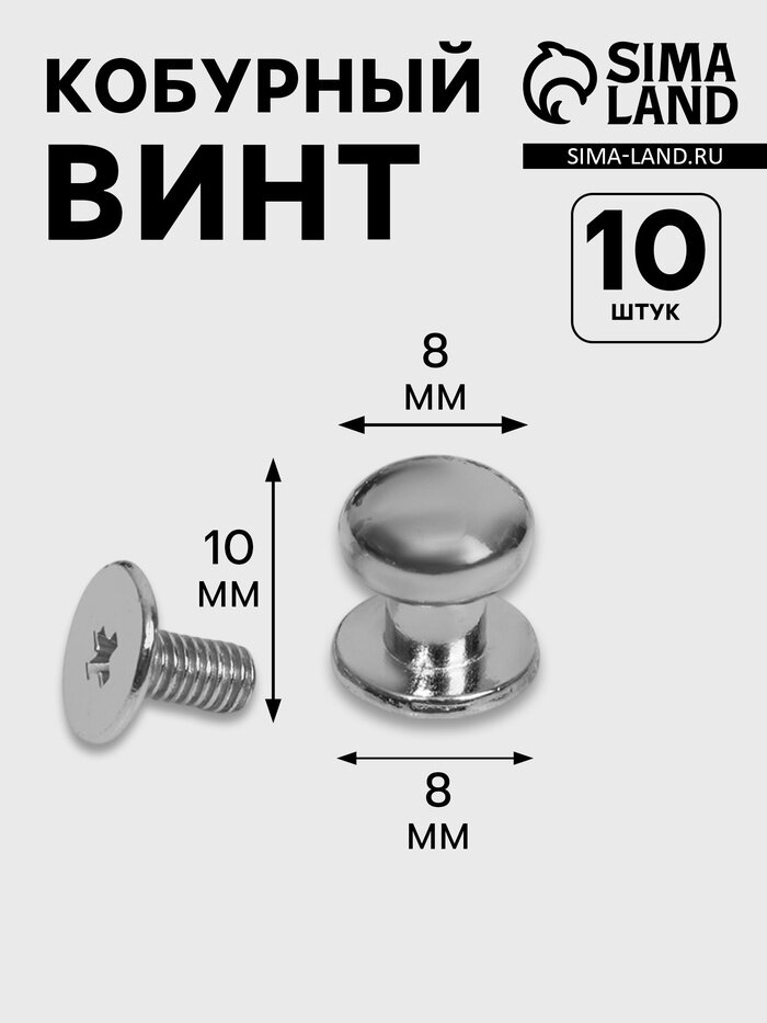 Кобурный винт d=8/8×10 мм, 10 шт, цвет серебряный