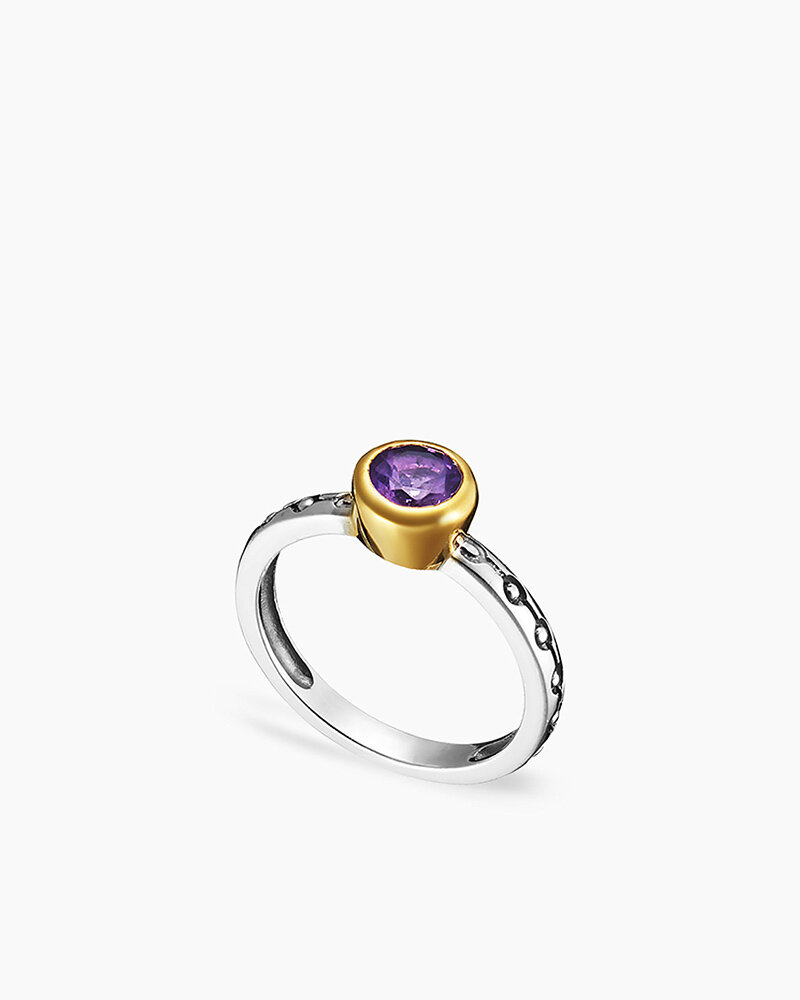 Кольцо, серебро, 925 проба, чернение, золочение, аметист