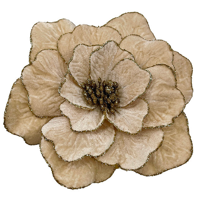 Искусственный цветок Магнолия - Tezimo Ranko 21 см кремовый, клипса, Christmas Deluxe, 13522