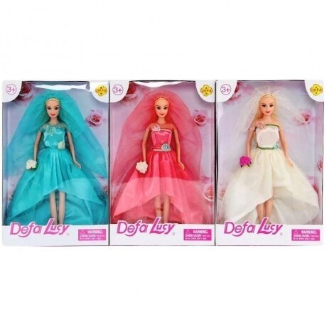 Кукла-невеста (29см) с букетом, 3 вида, в коробке платье бирюзовое/коралловое/молочное