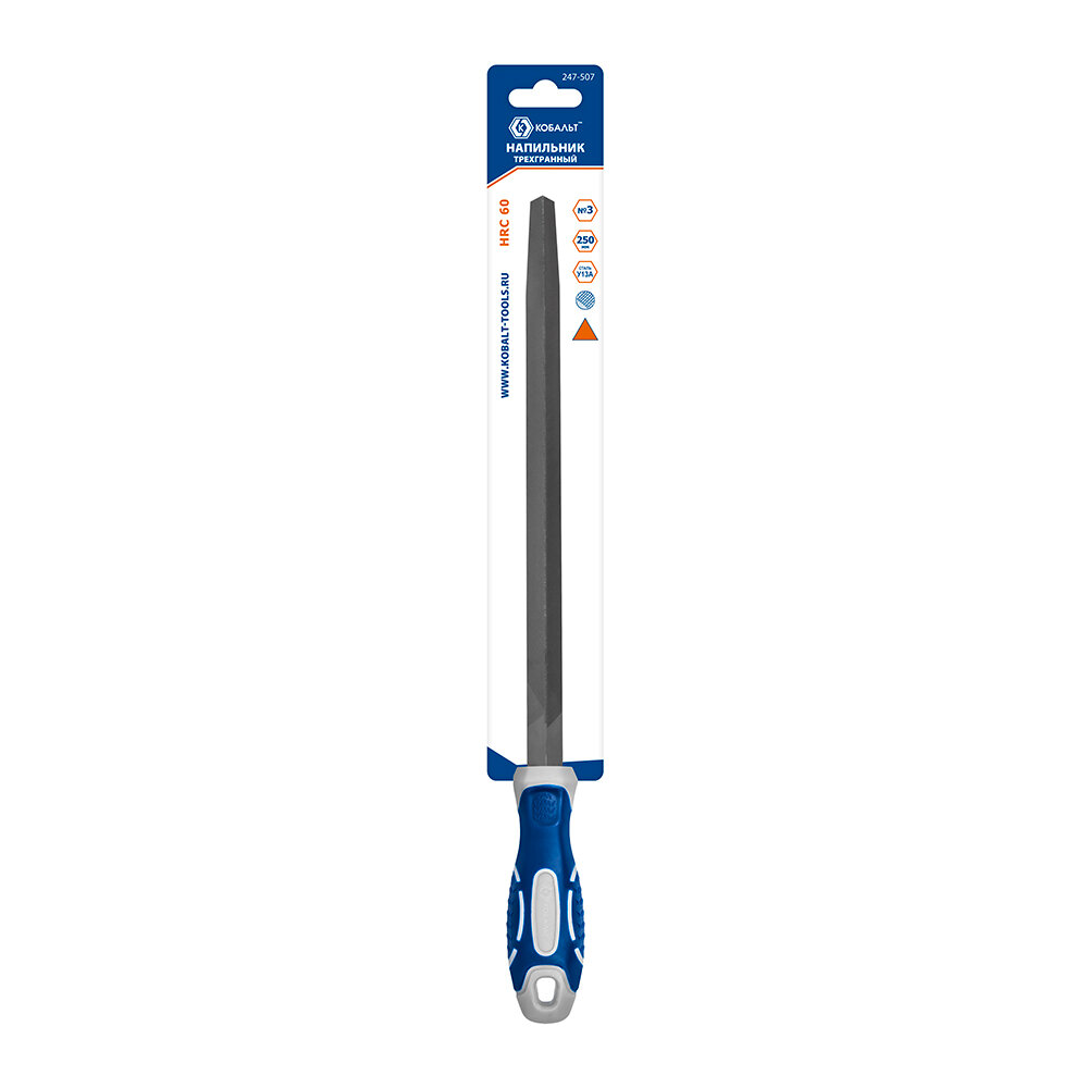 Напильник трехгранный кобальт насечка №3, длина рабочая/общая 225/360 мм, сечение 15.2х15.2 мм, 2-х компонентная ручка