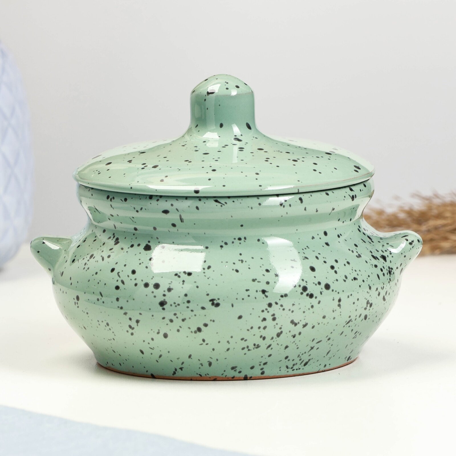 Горшочек для запекания Борисовская керамика «Гармония», 500 мл, 13×9,5 см, керамика, зелёный