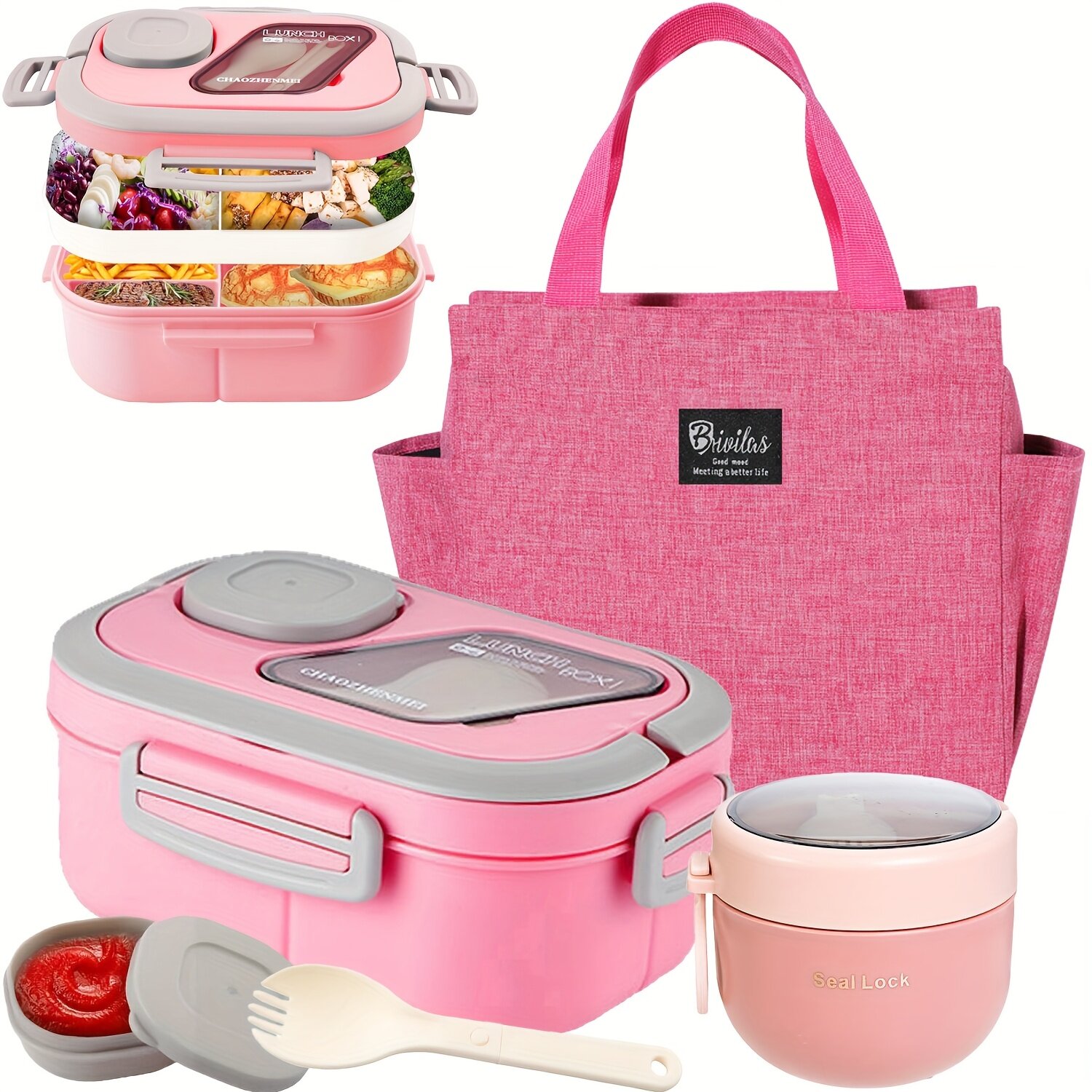 Японский набор ланчбоксов: контейнер + столовые приборы для школы, офиса и пикника.