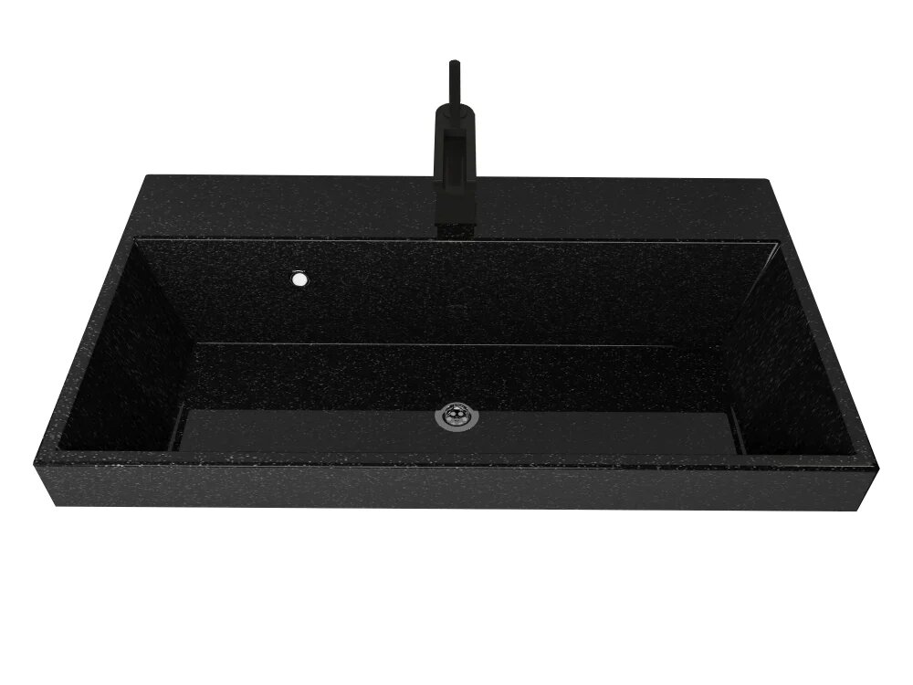 Мебельная раковина Stella Polar Стандарт 80 накладная, из искусственного мрамора, черная, глянцевая, раковина для ванной, прямоугольная