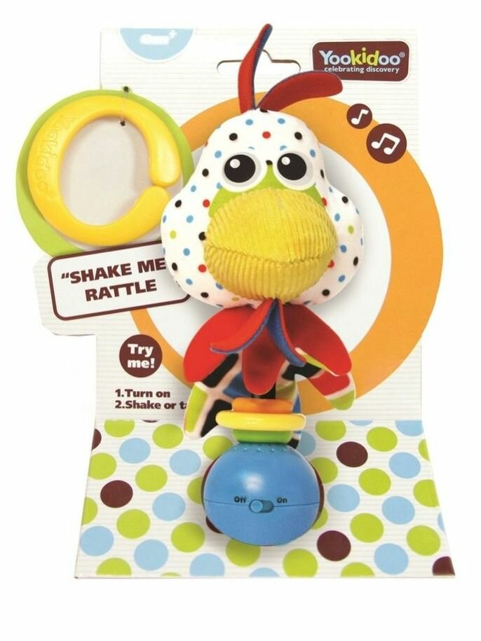 YOOKIDOO Погремушка музыкальная Петушок с кольцом для крепления развивающая игрушка для малышей от 0 месяцев