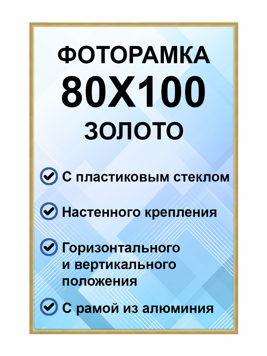 Фоторамка металлическая золотая для постера, картины, фотографии 80х100 см