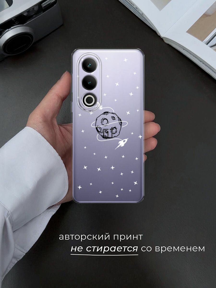 Чехол на Oneplus Ace 3V / Ван Плас Эйс 3V с принтом "Полет вокруг луны", прозрачный — фото 1