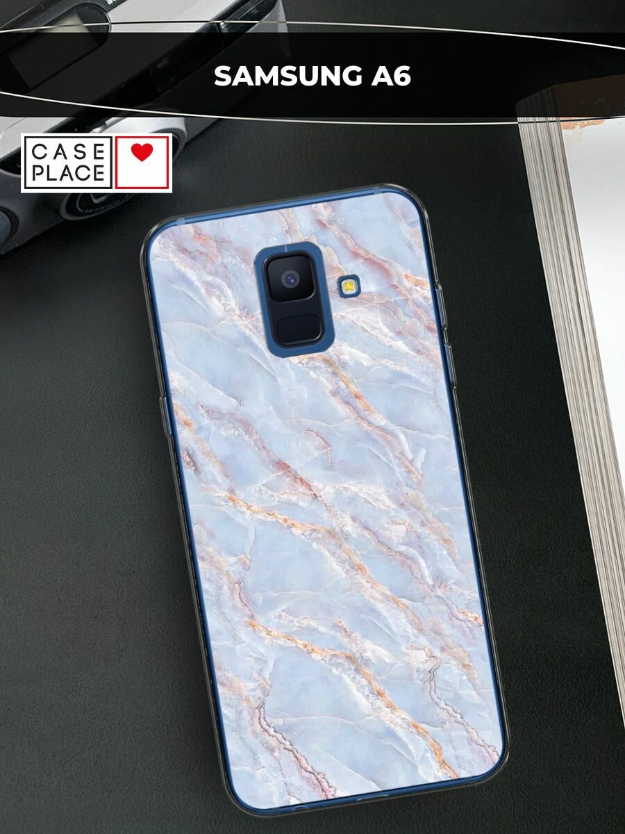 Чехол на Samsung Galaxy A6 / Самсунг Галакси А6 с принтом "Сиреневый мрамор"