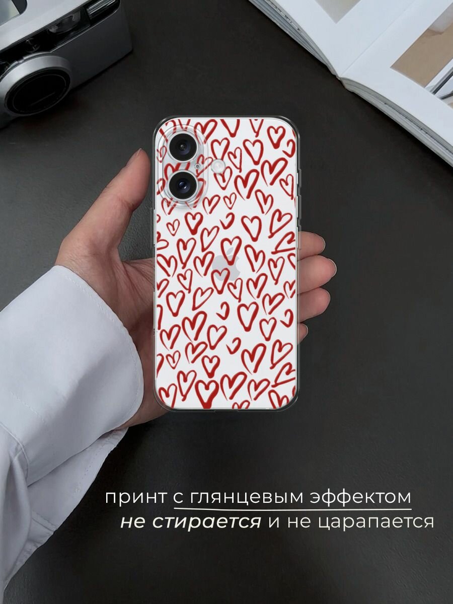 Чехол на Apple iPhone 16 / Айфон 16 с принтом "Легкие бордовые сердечки" — фото 1