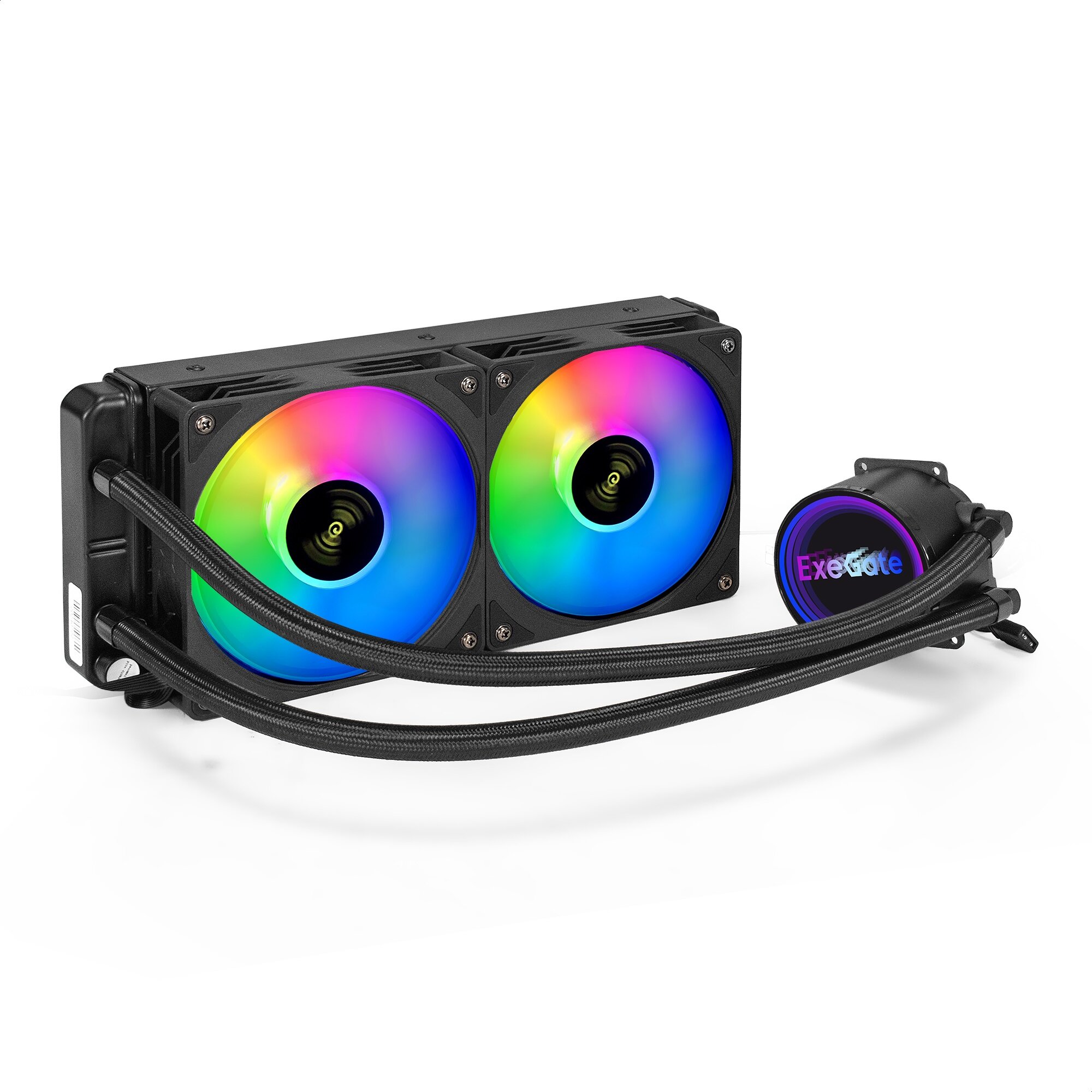Комплект водяного охлаждения ExeGate BlackWater-240. PWM. ARGB (3 PIN 5V ADDRESSABLE RGB подсветка, LGA2066/2011/1366/1150/1151/1155/1156/1200/1700/1851/AM4/AM5/FM1/FM2/FM2+/AM2/AM2+/AM3/AM3+, Fan 120mm, Hydro bearing, на винтах, Color Box) EX293458RUS