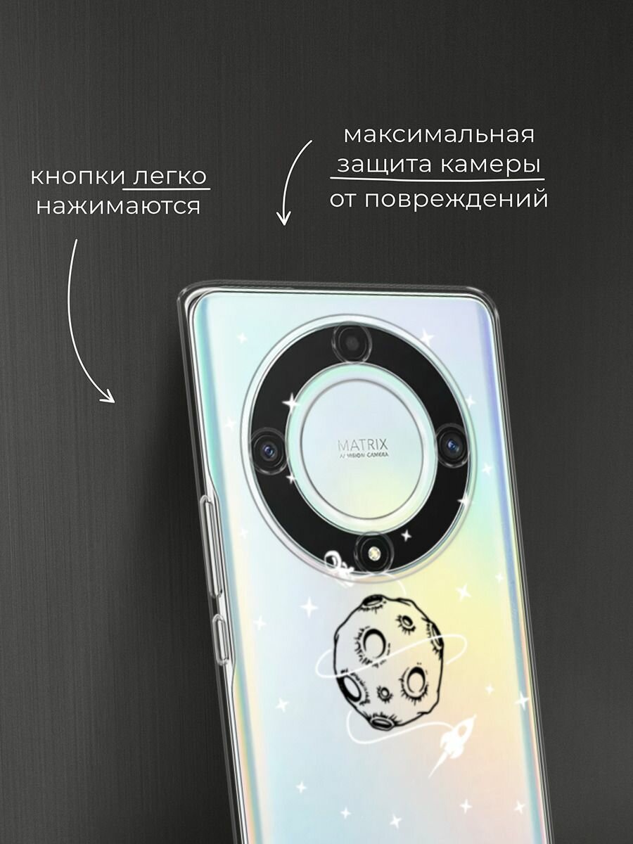 Чехол на Honor X9A / Хонор X9A с принтом "Полет вокруг луны", прозрачный — фото 1