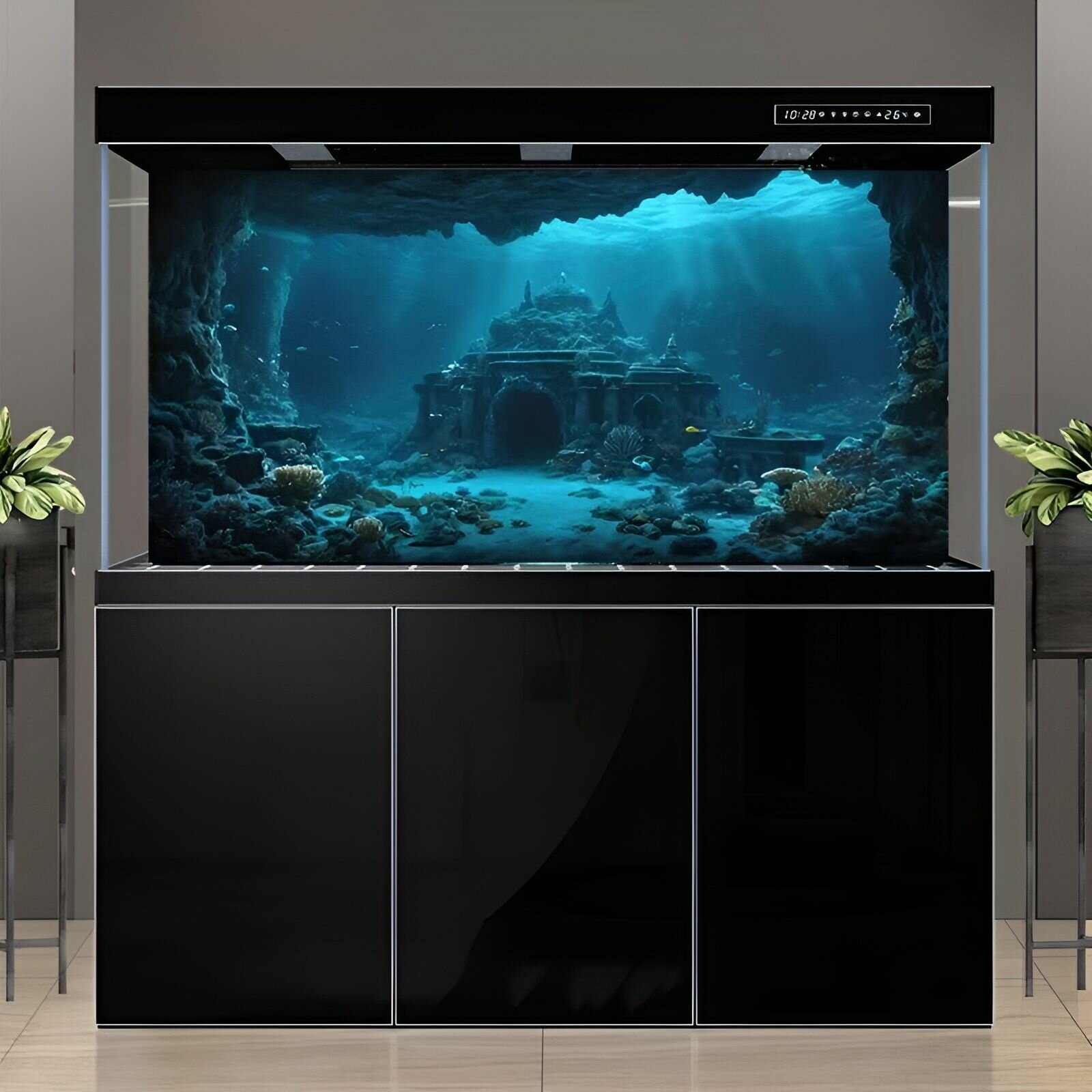 Фон для аквариума Декорации Подводные пещеры,120x60см